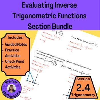 Evaluating Inverse Trigonometric Functions Section Bundle TPT