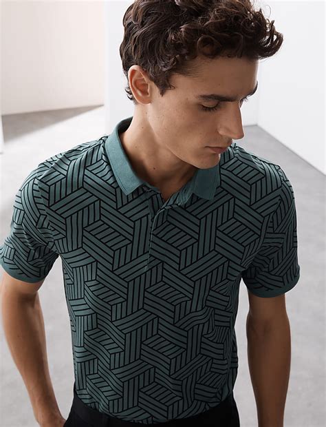 Buy Pure Cotton Geometric Print Polo Shirt At Marks And Spencer
