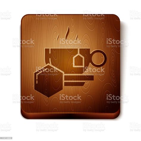 흰색 배경에 고립 된 꿀 아이콘이있는 갈색 차 컵 달콤한 천연 식품 나무 사각형 버튼입니다 벡터 일러스트레이션 0명에 대한 스톡