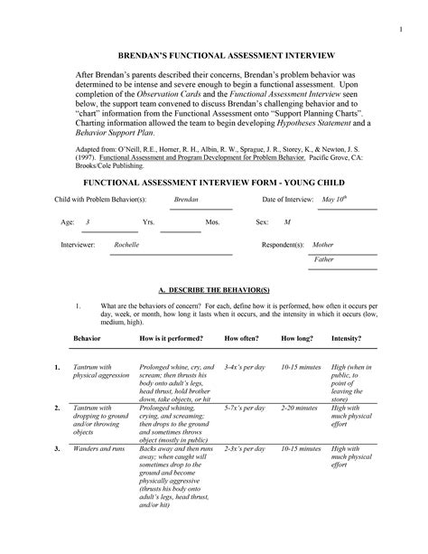Brendan Functional Assessment Interview National Center For Pyramid