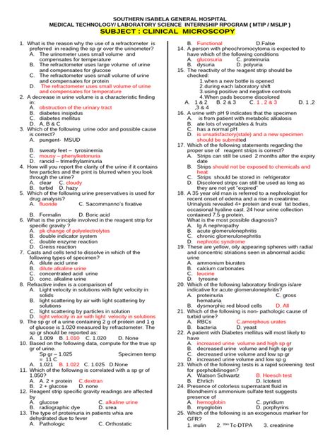 Sample Of Exam Clinical Microscopy Pdf
