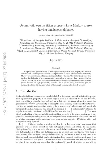 Pdf Asymptotic Equipartition For Markov Sources With Ambiguous Alphabets