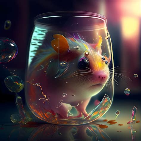 Premium Photo The Mouse In A Glass Jar With Soap Bubbles On A Dark Background