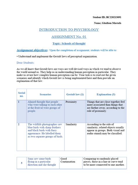 Psy101 Assignment 01 Solve Pdf Perception Behavioural Sciences