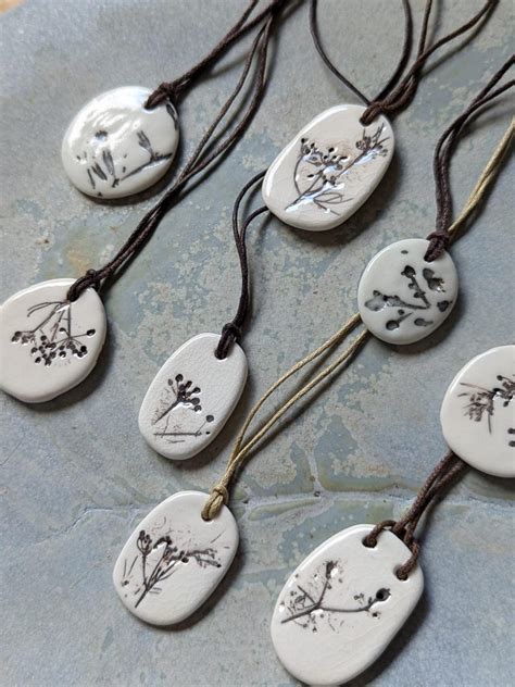 Porcelain Pendant Clay Necklace Ceramic Jewelry Boho Jewellery Leaf