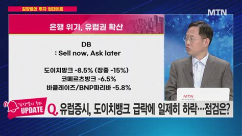 김장열의 투자 업데이트 유럽증시 도이치뱅크 급락에 일제히 하락점검은