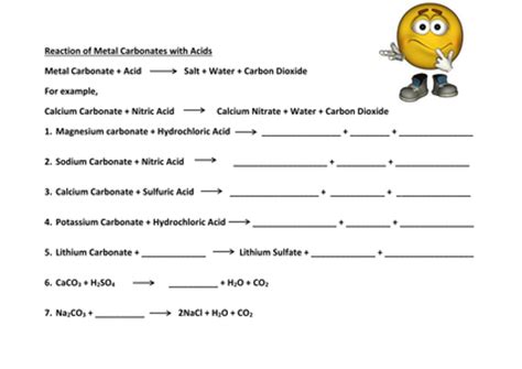 Reaction Of Metal Carbonates With Acid Worksheetdocx
