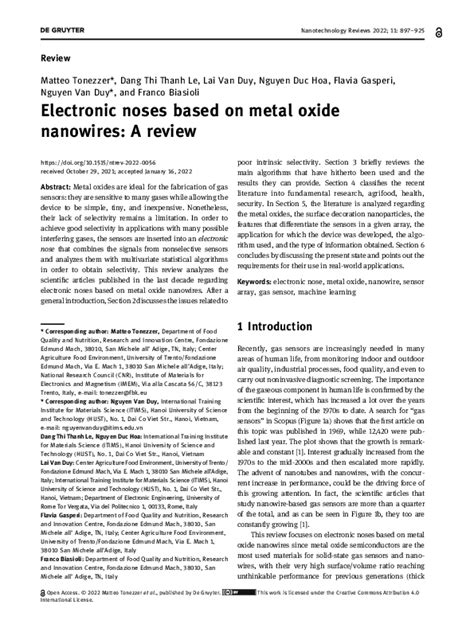 pdf electronic noses based on metal oxide nanowires a review