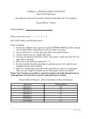 Final Exam Posted Pdf COMM INTRODUCTION TO FINANCE FALL Final Exam Aids Allowed