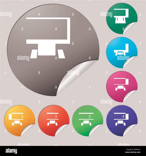 Computer Widescreen Monitor Sign Icon Set Of Eight Multi Colored Round Buttons Stickers