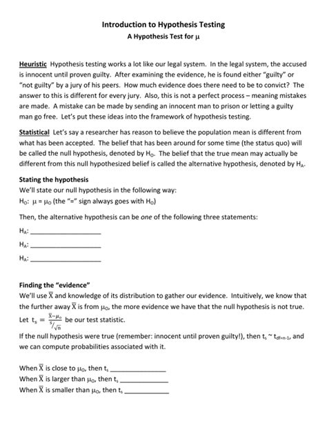 Introduction To Hypothesis Testing