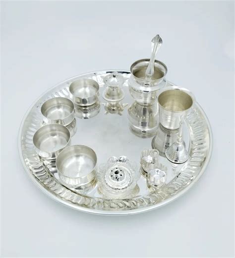 Silver Plated Pooja Thali Set 12 Inch German Silver At ₹ 650 Piece