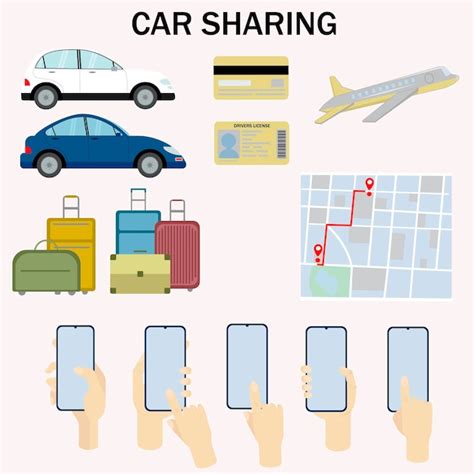 Premium Vector Car Sharing And Rental White And Blue Car Plane Bank Card License Suitcases