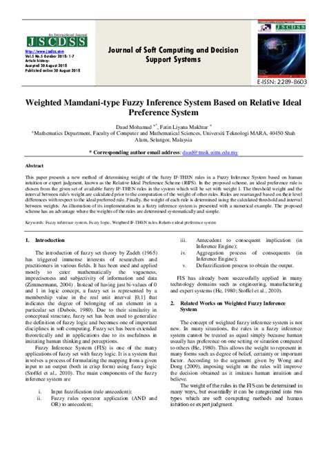 Pdf Weighted Mamdani Type Fuzzy Inference System Based On Relative
