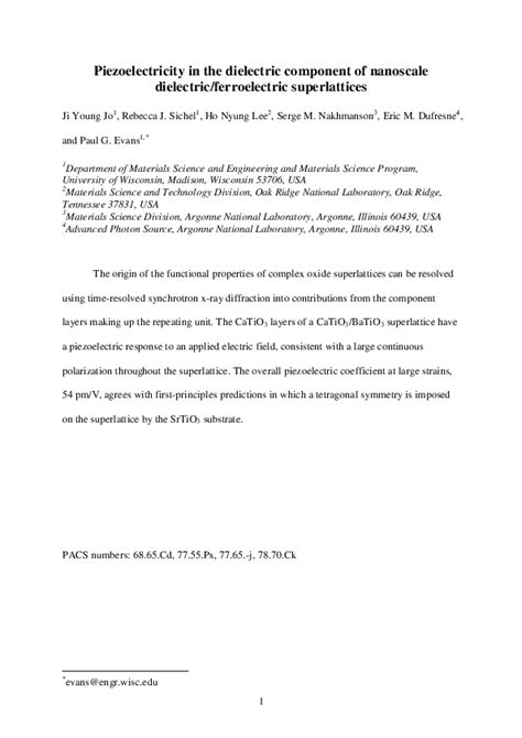 Pdf Piezoelectricity In The Dielectric Component Of Nanoscale Dielectric Ferroelectric