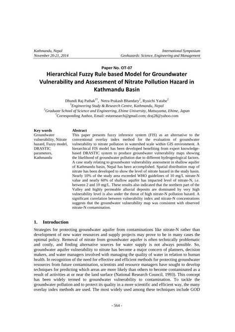 Pdf Hierarchical Fuzzy Rule Based Model For Groundwater Vulnerability