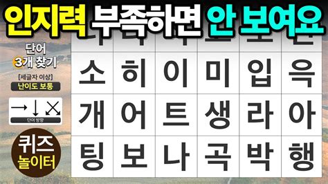 인지력 부족하면 안 보여요 숨은단어찾기치매예방치매테스트단어퀴즈낱말퀴즈 Youtube