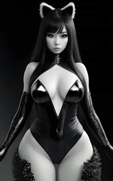 Premium Ai Image Illustration Of A Female Figure In A Black And White Latex Costume