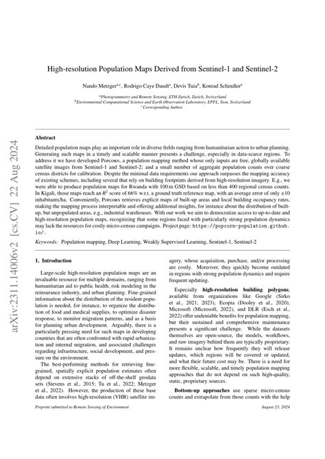 pdf high resolution population maps derived from sentinel 1 and