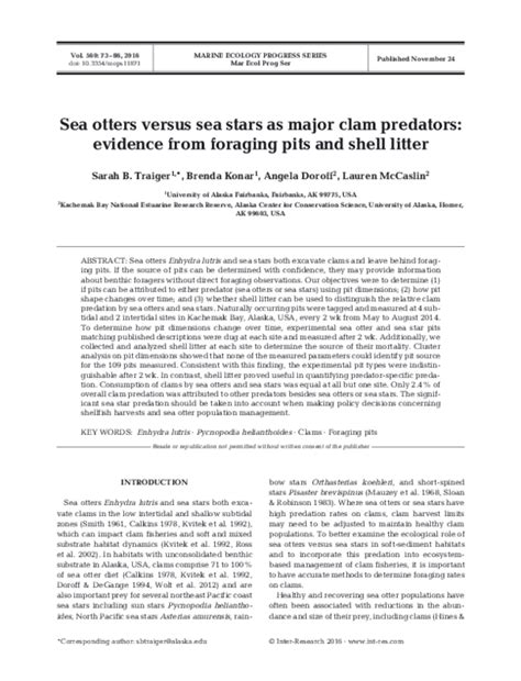 Pdf Sea Otters Versus Sea Stars As Major Clam Predators Evidence