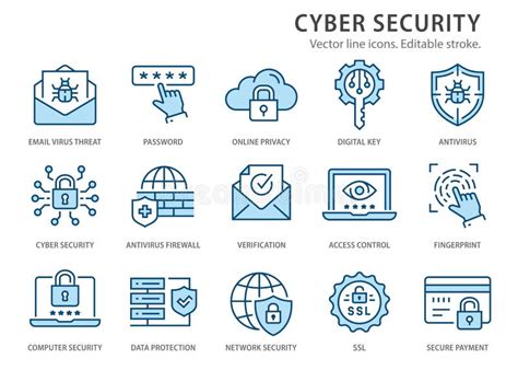 Cyber Security Line Icons Blue Stock Illustrations 386 Cyber Security Line Icons Blue Stock