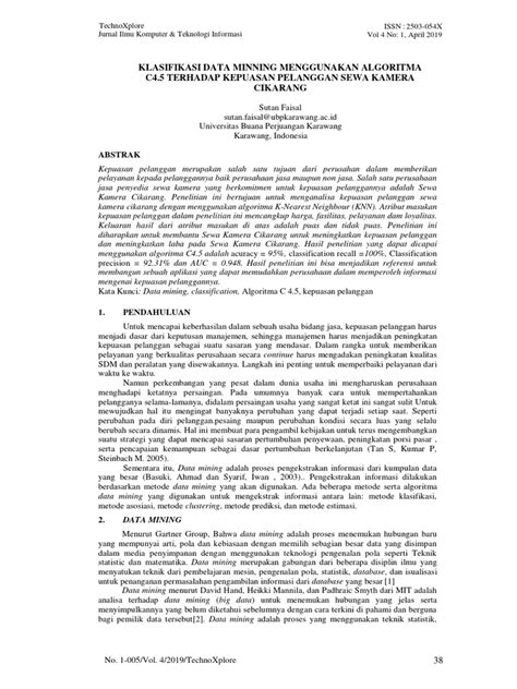 Klasifikasi Data Minning Menggunakan Algoritma C4 5 Terhadap Kepuasan Pelanggan Sewa Kamera