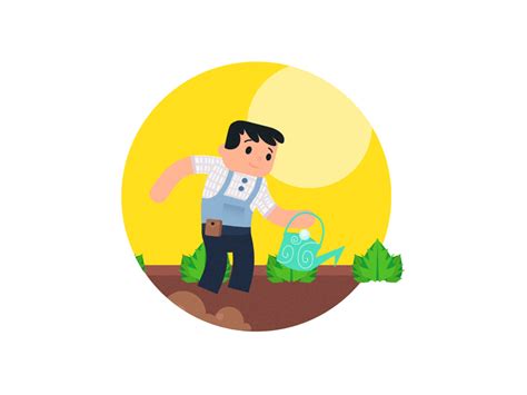 Boy Watering Plants Cartoon