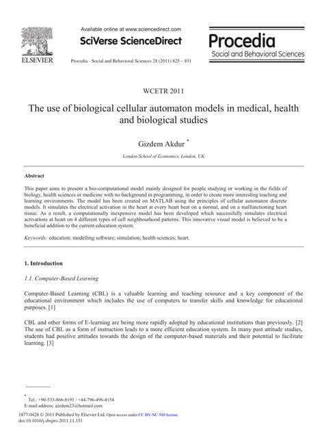 Pdf The Use Of Biological Cellular Automaton Models In Medical