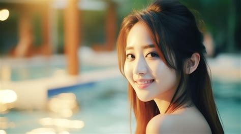 Premium Ai Image Attractive Woman In A Swimming Pool Generative Ai