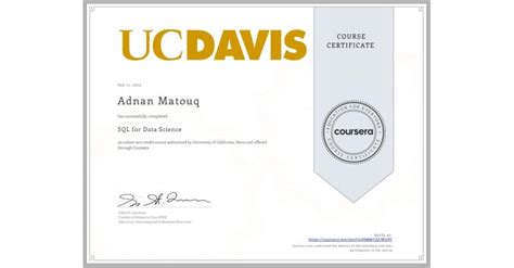 Adnan Matouq On Linkedin Completion Certificate For Sql For Data Science