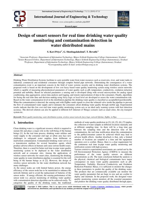Pdf Design Of Smart Sensors For Real Time Drinking Water Quality