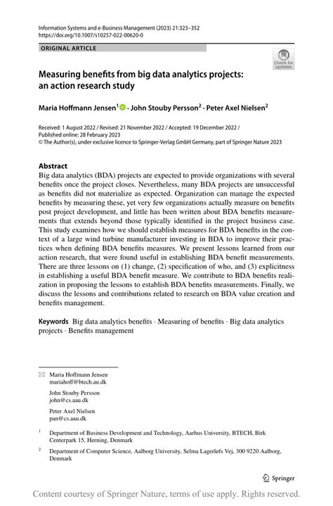 Measuring Benefits From Big Data Analytics Projects An Action Research