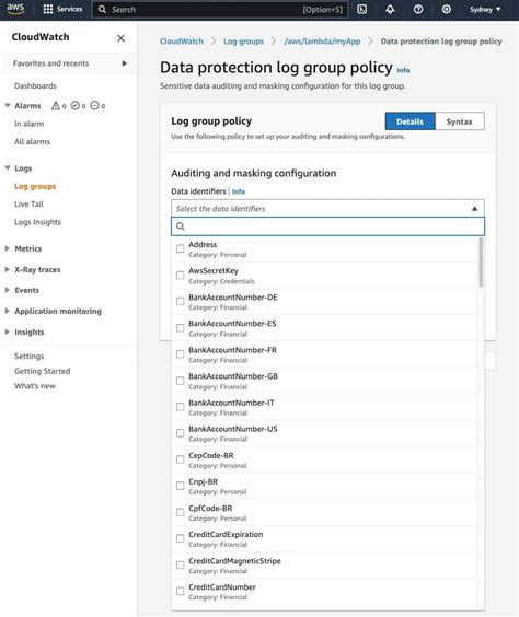 Amazon Cloudwatch Logs Protect Sensitive Data