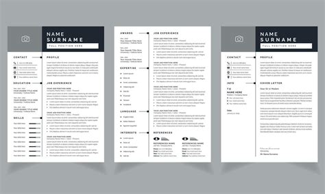 Resume Layout Set With Black Header Cv Template 26525930 Vector Art At Vecteezy
