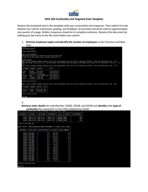 dad 220 cardinality and targeted data template lab dad 220