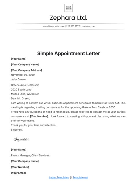 Free Simple Appointment Letter Template To Edit Online