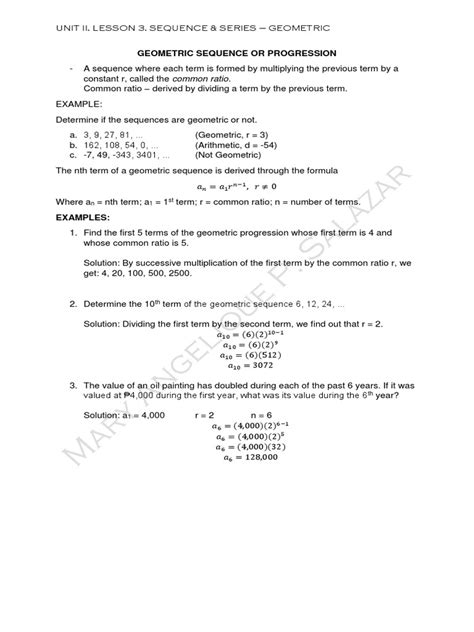 Lesson 3 Geometric Sequence Pdf Decimal Ratio