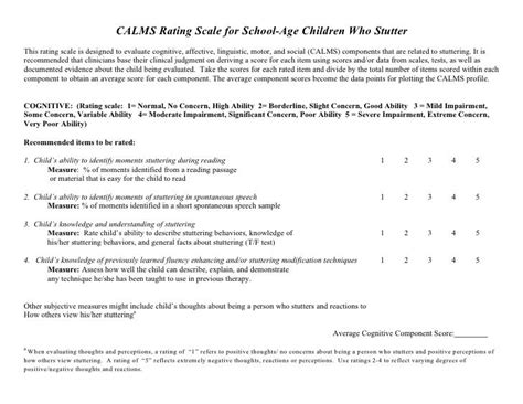 Assessment Calms Rating Scale