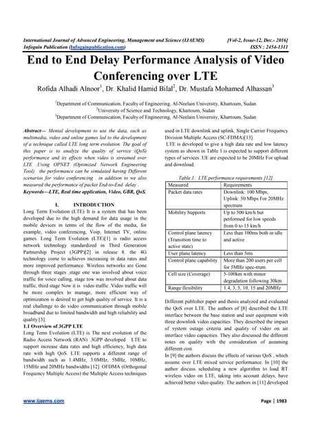 end to end delay performance analysis of video conferencing over lte pdf