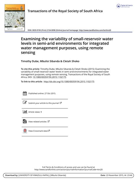 Pdf Examining The Variability Of Small Reservoir Water Levels In Semi Arid Environments For