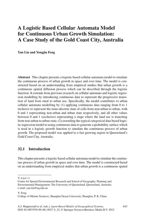Pdf A Logistic Based Cellular Automata Model For Continuous Urban