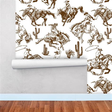 Vintage Cowboy Wallpaper Western Ranch Decor Prepasted Or Traditional