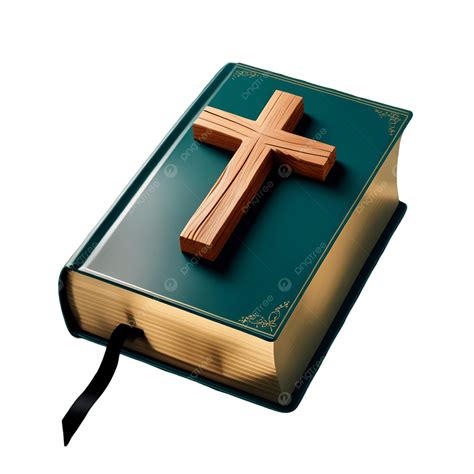 Realistic Hardcover Bible With Cross Wooden Cross Gold Lettering