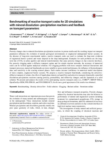 Pdf Benchmarking Of Reactive Transport Codes For 2d Simulations With