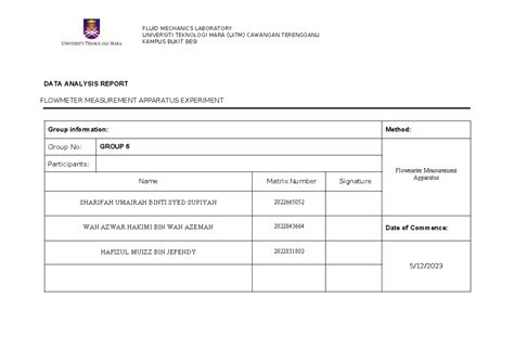 T4eh110 Experiement 2 Data Analysis Report Universiti Teknologi Mara Uitm Cawangan