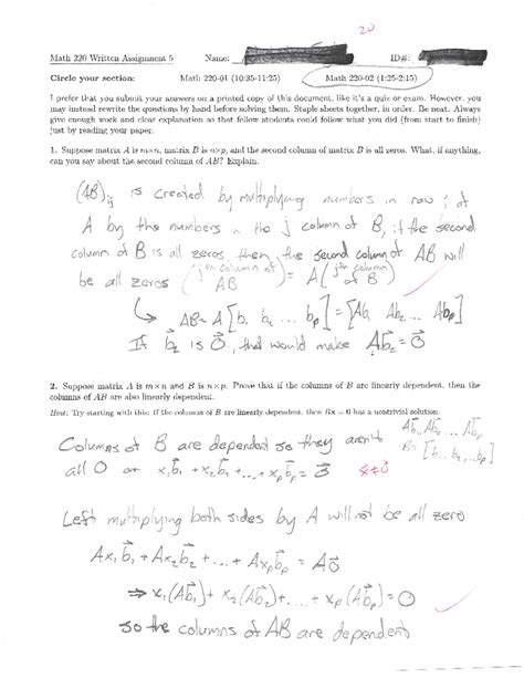 Math 220 Written 5 H Math 220 Written Assignment 5 Name Circle Your Section Math
