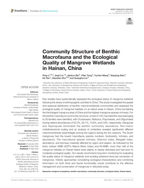 Pdf Community Structure Of Benthic Macrofauna And The Ecological