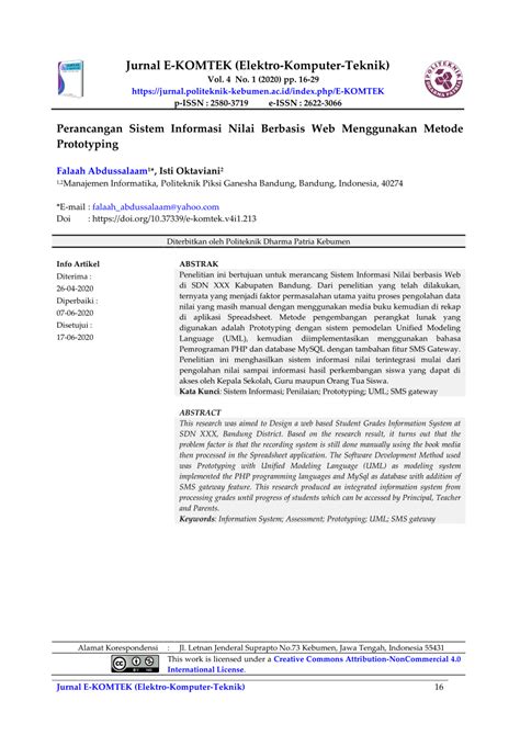 Pdf Perancangan Sistem Informasi Nilai Berbasis Web Menggunakan Metode Prototyping