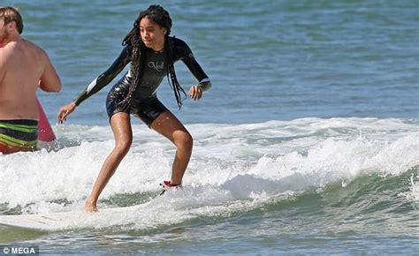 Willow Smith Dons Sporty Striped Swimsuit Before Surfing Daily Mail