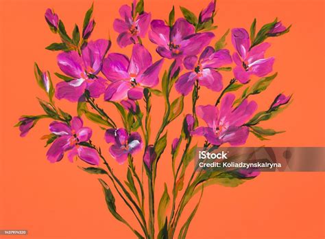 녹색 배경에 꽃을 그리기 유화 아크릴 인상주의 스타일 꽃 그림 밝은 색상 예술적 배경입니다 엽서 꽃 카드 구아슈에 대한 스톡 벡터 아트 및 기타 이미지 Istock